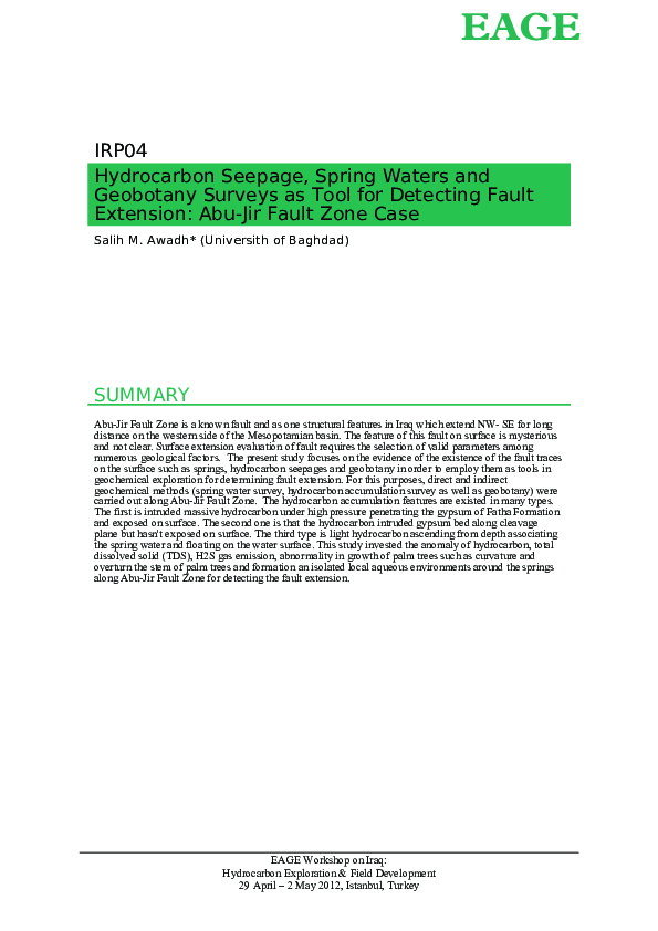 Pdf Hydrocarbon Seepage Spring Waters And Geobotany Surveys As Tool For Detecting Fault