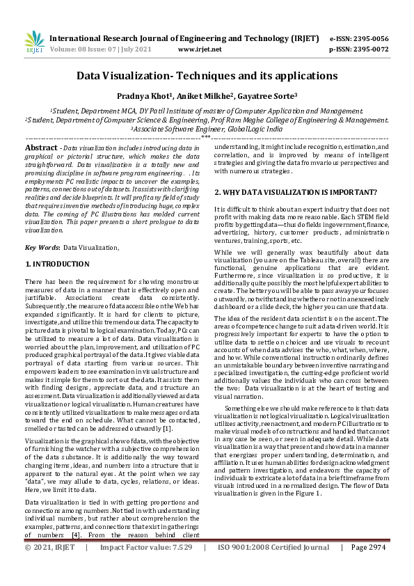 (PDF) IRJET- Data Visualization-Techniques and its applications