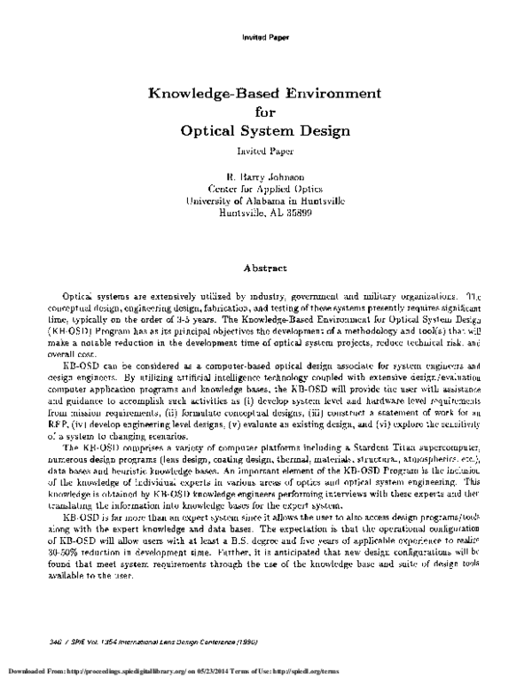 (PDF) 1990 Knowledge-Based Environment for Optical System Design