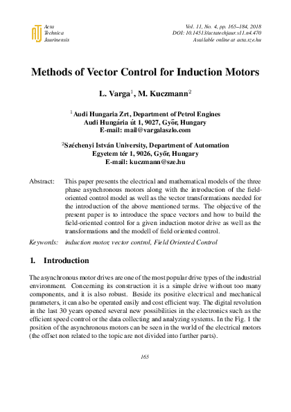 (PDF) Methods of Vector Control for Induction Motors