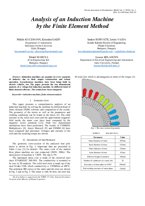 Pdf Analysis Of An Induction Machine By The Finite Element Method