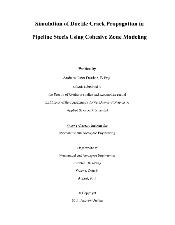 (PDF) Simulation of Ductile Crack Propagation in Pipeline Steels Using Cohesive Zone Modeling ...