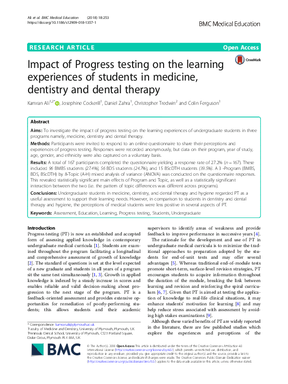 (PDF) Impact of Progress testing on the learning experiences of ...