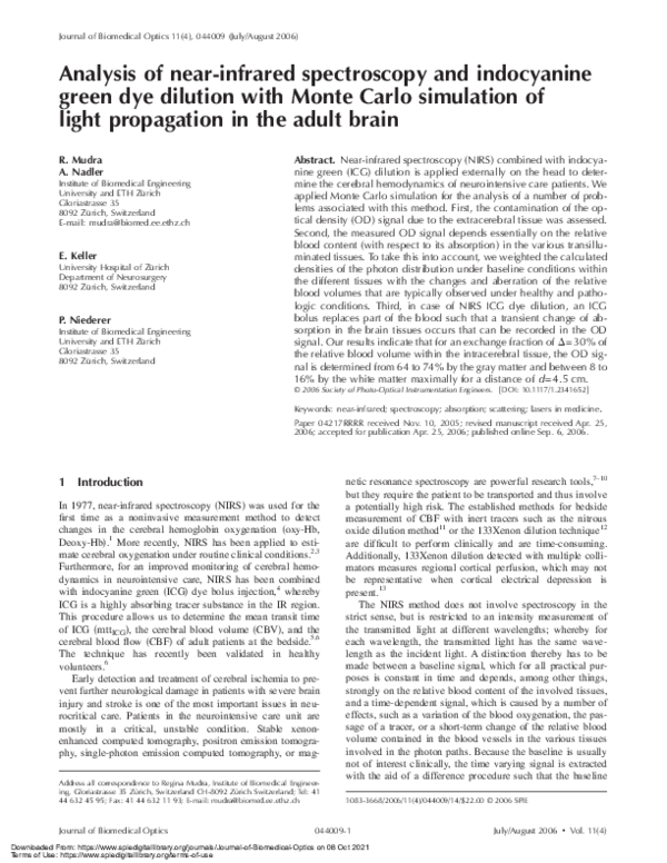 (PDF) Analysis of near-infrared spectroscopy and indocyanine green dye dilution with Monte Carlo ...