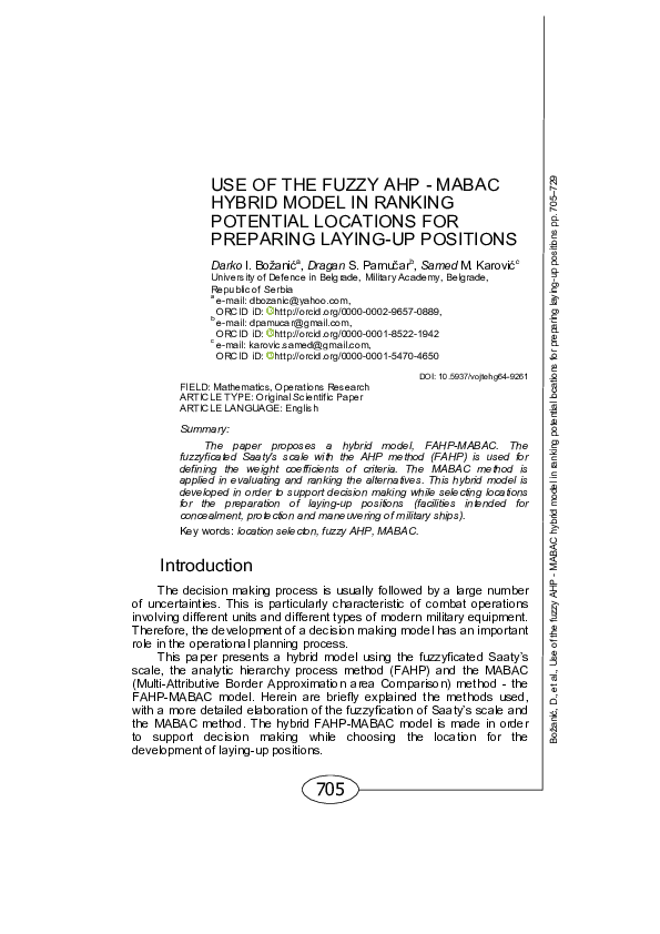 (PDF) Use of the fuzzy AHP-MABAC hybrid model in ranking potential ...