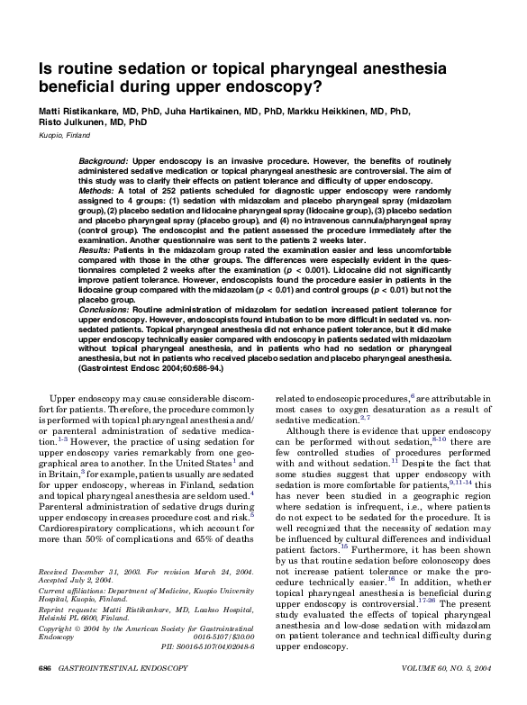 (PDF) Is routine sedation or topical pharyngeal anesthesia beneficial ...