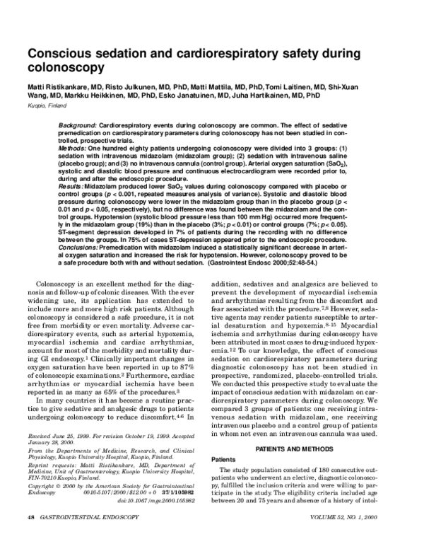 (PDF) Conscious sedation and cardiorespiratory safety during colonoscopy