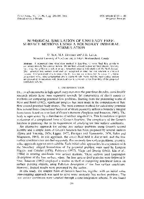 (PDF) Numerical simulation of unsteady free-surface motions using a boundary integral ...