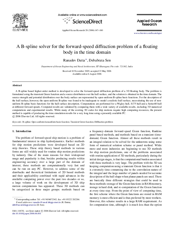 (PDF) B-spline Method for Floating Body Diffraction
