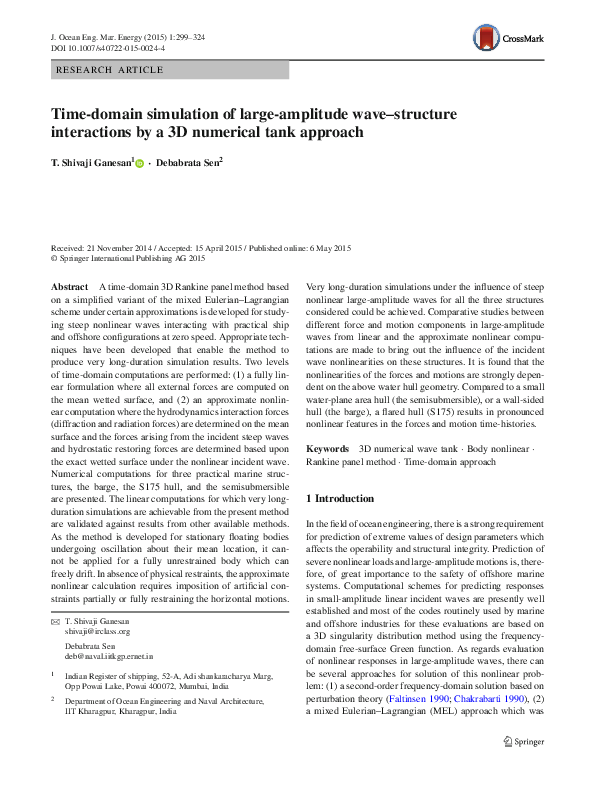 (PDF) Time-domain simulation of large-amplitude wave–structure interactions by a 3D numerical ...