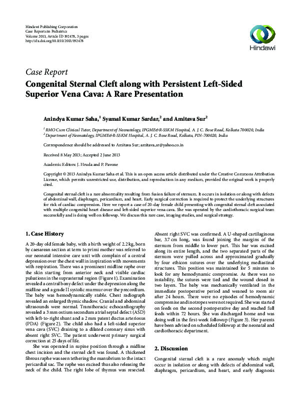 (PDF) Congenital Sternal Cleft with Left-Sided Superior Vena Cava