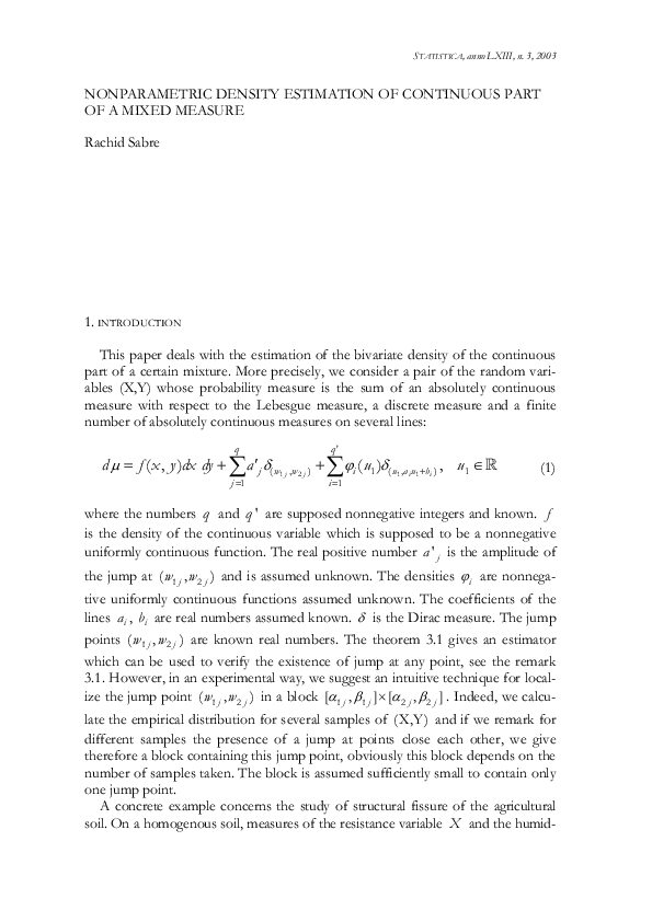 (PDF) Nonparametric density estimation of continuous part of a mixed measure