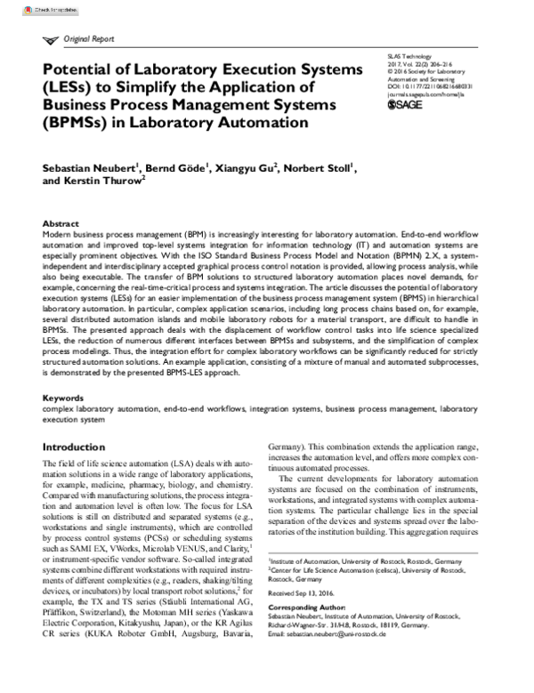 (PDF) Potential of Laboratory Execution Systems (LESs) to Simplify the ...