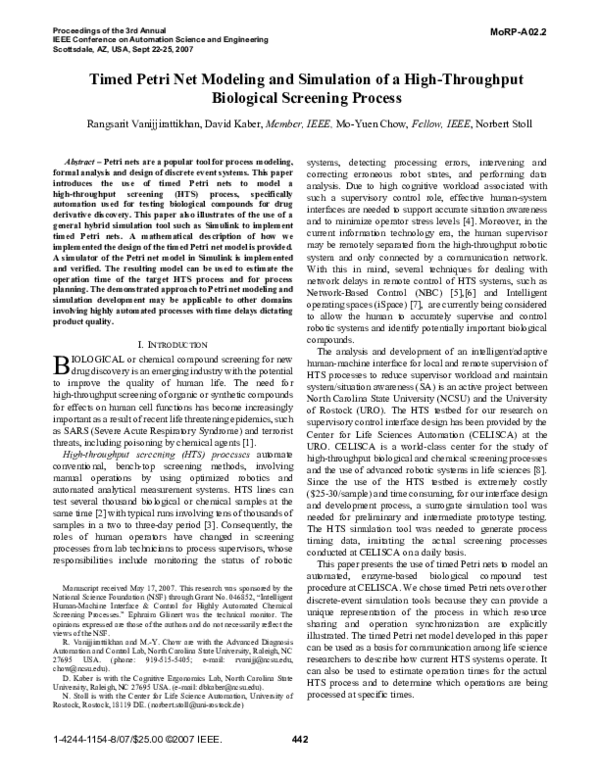 (PDF) Timed Petri Net Modeling and Simulation of a High-Throughput Biological Screening Process ...