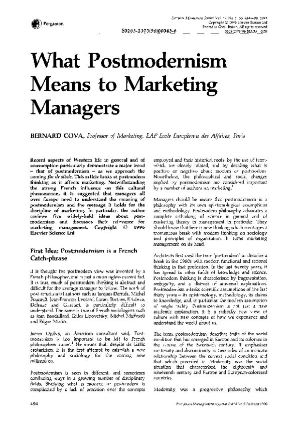 (PDF) What postmodernism means to marketing managers
