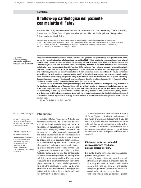 (PDF) Il follow-up cardiologico nel paziente con malattia di Fabry