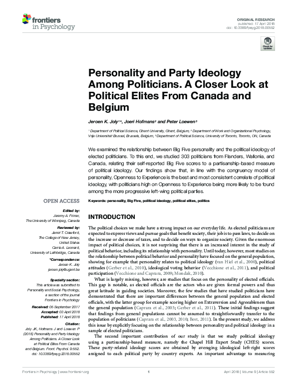 (PDF) Personality and Party Ideology Among Politicians. A Closer Look ...