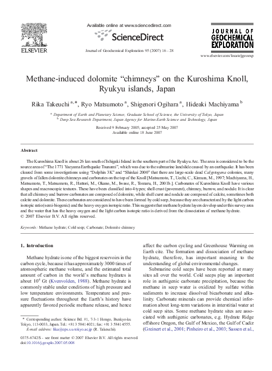 (PDF) Methane-induced dolomite “chimneys” on the Kuroshima Knoll ...