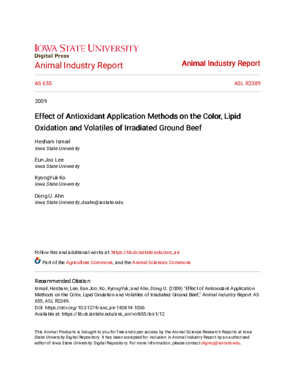 (PDF) Effect of Antioxidant Application Methods on the Color, Lipid ...