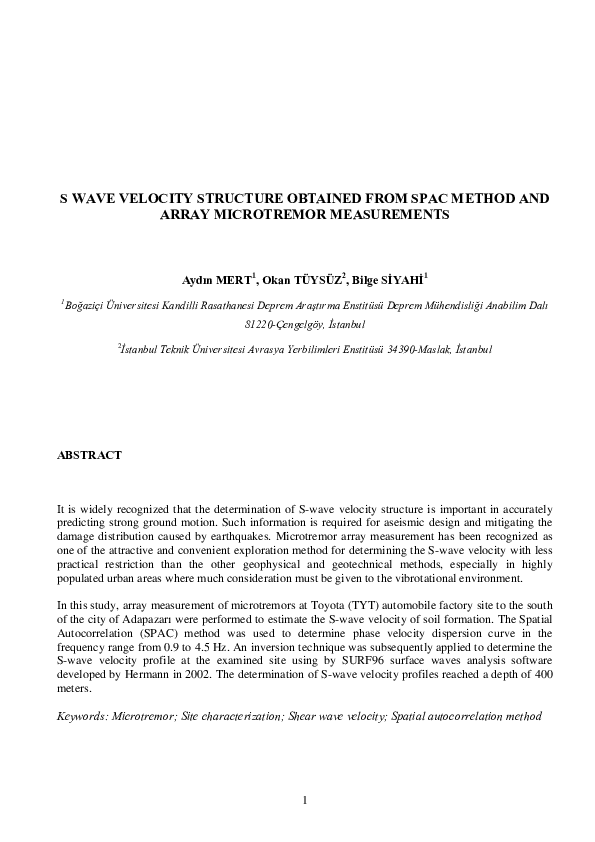 Pdf S Wave Velocity Structure Obtained From Spac Method And Array