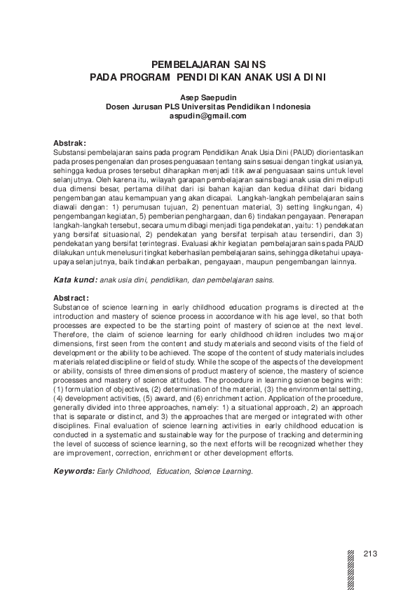 (PDF) Pembelajaran Sains Pada Program Pendidikan Anak Usia Dini