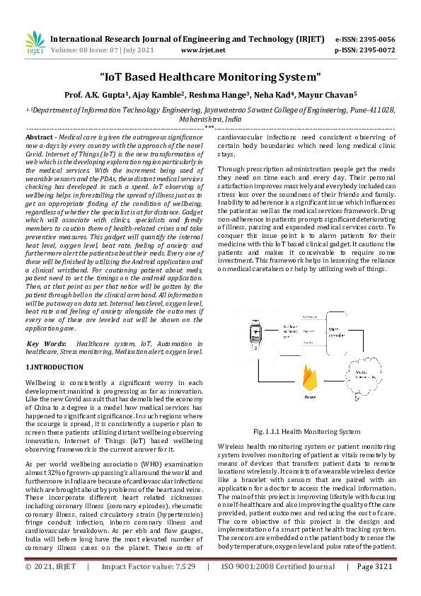 (PDF) IRJET- "IoT Based Healthcare Monitoring System"