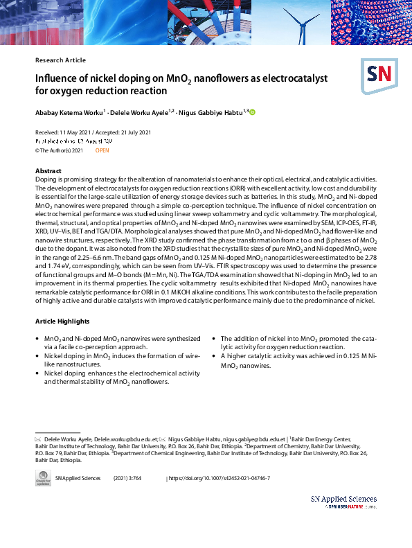 (PDF) Influence of nickel doping on MnO2 nanoflowers as electrocatalyst ...