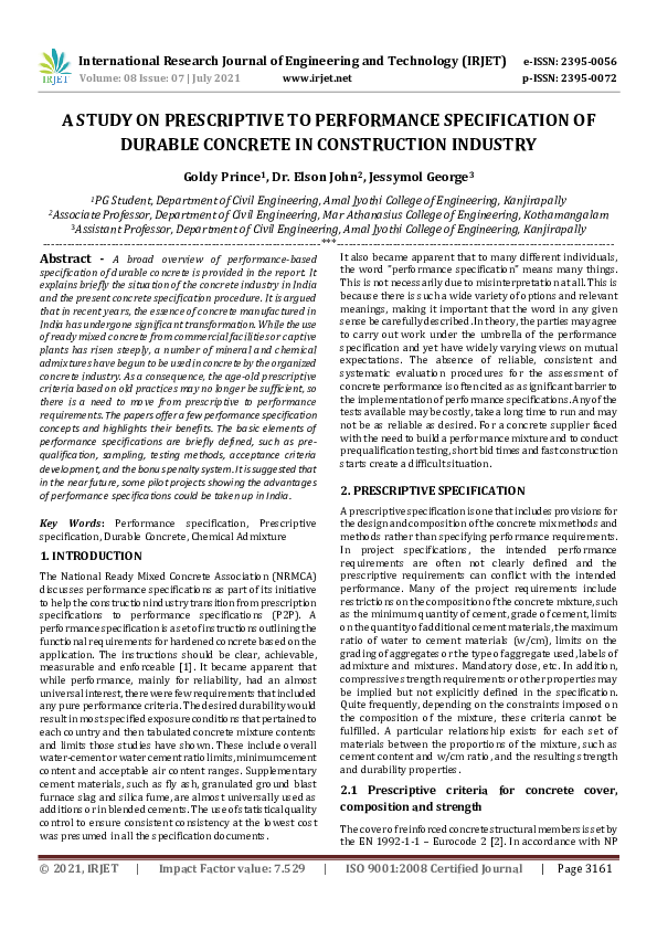 (PDF) IRJET- A STUDY ON PRESCRIPTIVE TO PERFORMANCE SPECIFICATION OF ...