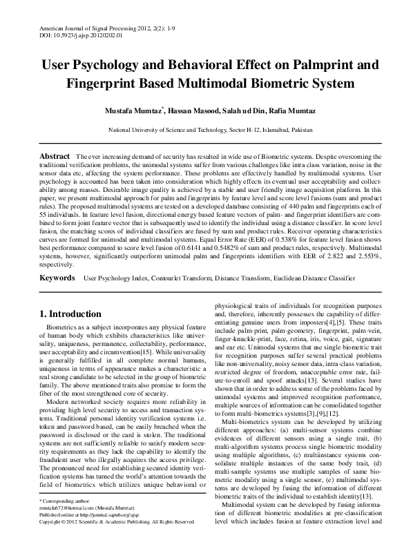 (PDF) User Psychology and Behavioral Effect on Palmprint and Fingerprint Based Multimodal ...