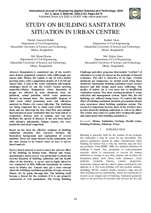 (PDF) Study on Building Sanitation Situation in Urban Centre