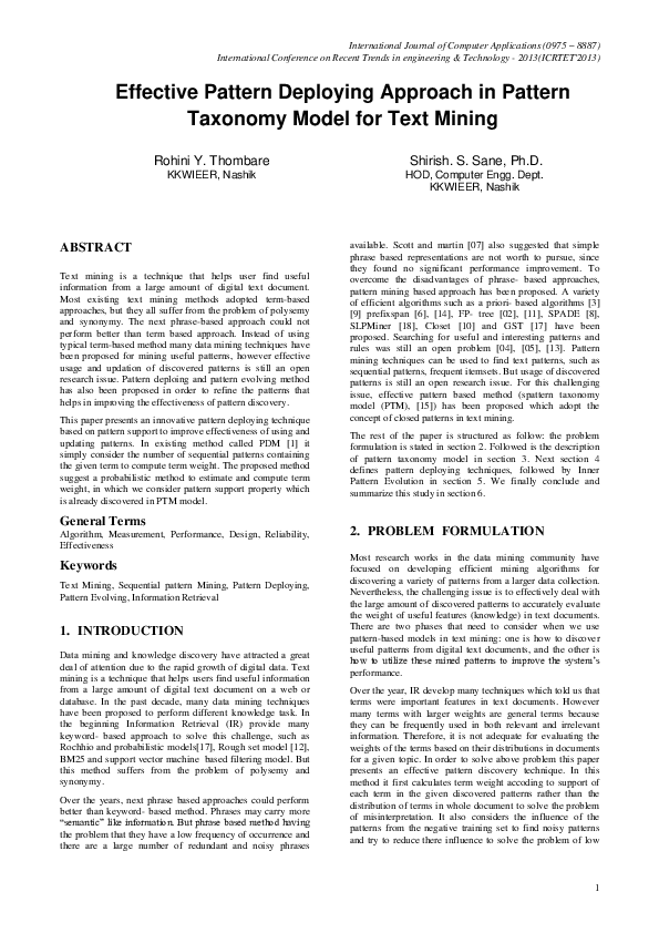 (PDF) Effective Pattern Deploying Approach in Pattern Taxonomy Model for Text Mining