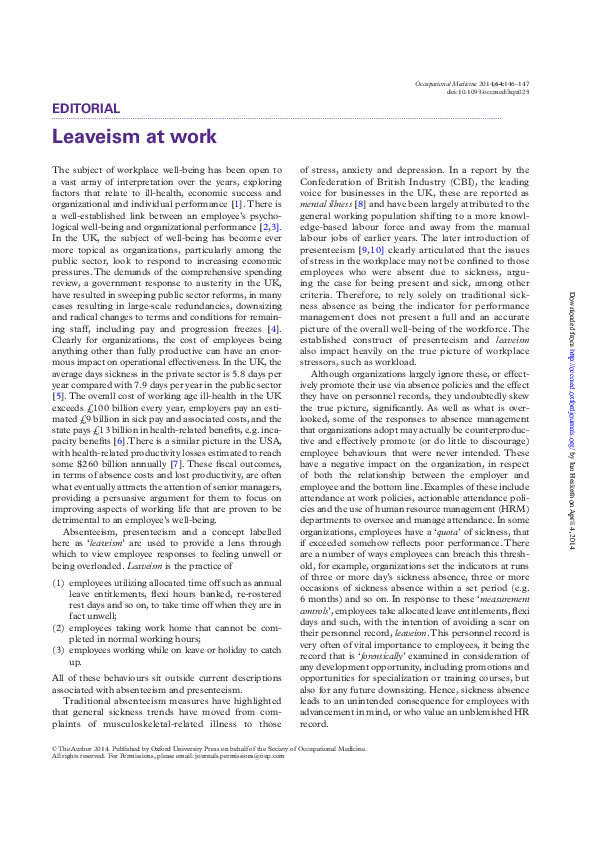 (PDF) Leaveism at work