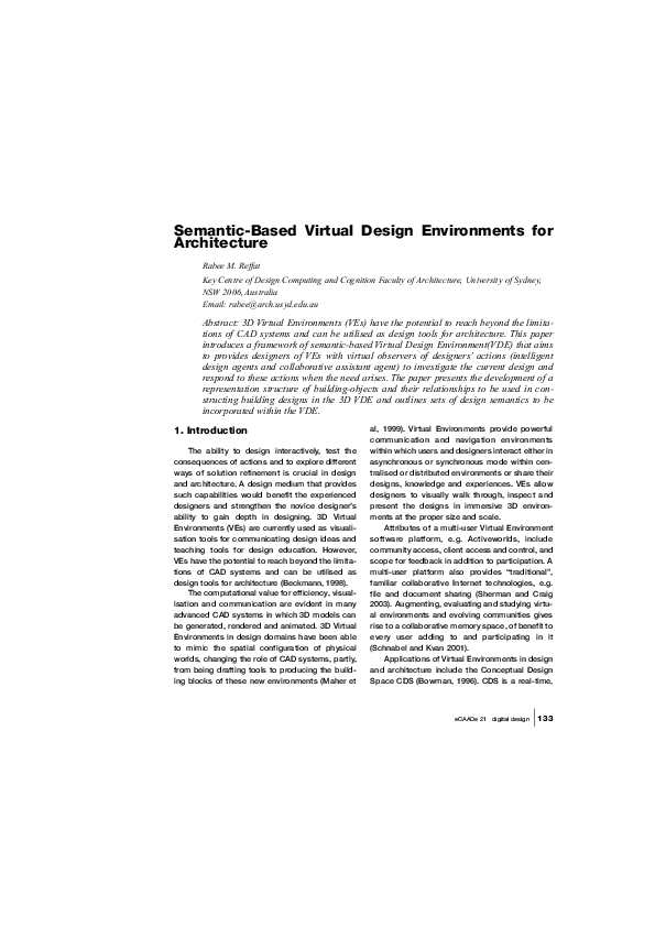 Pdf Semantic Based Virtual Design Environments For Architecture