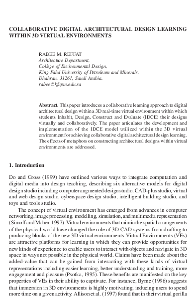 (PDF) Collaborative Digital Architectural Design Learning Within 3D Virtual Environments