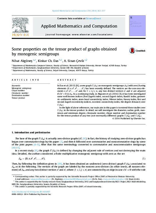 Pdf Some Properties On The Tensor Product Of Graphs Obtained By Monogenic Semigroups