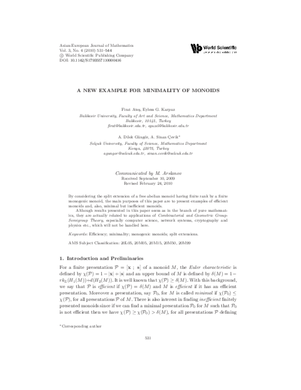 (PDF) A New Example for Minimality of Monoids