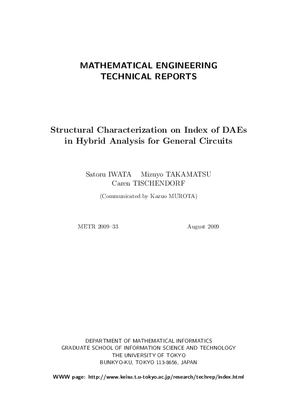 (PDF) MATHEMATICAL ENGINEERING TECHNICAL REPORTS Structural Characterization on Index of DAEs in ...