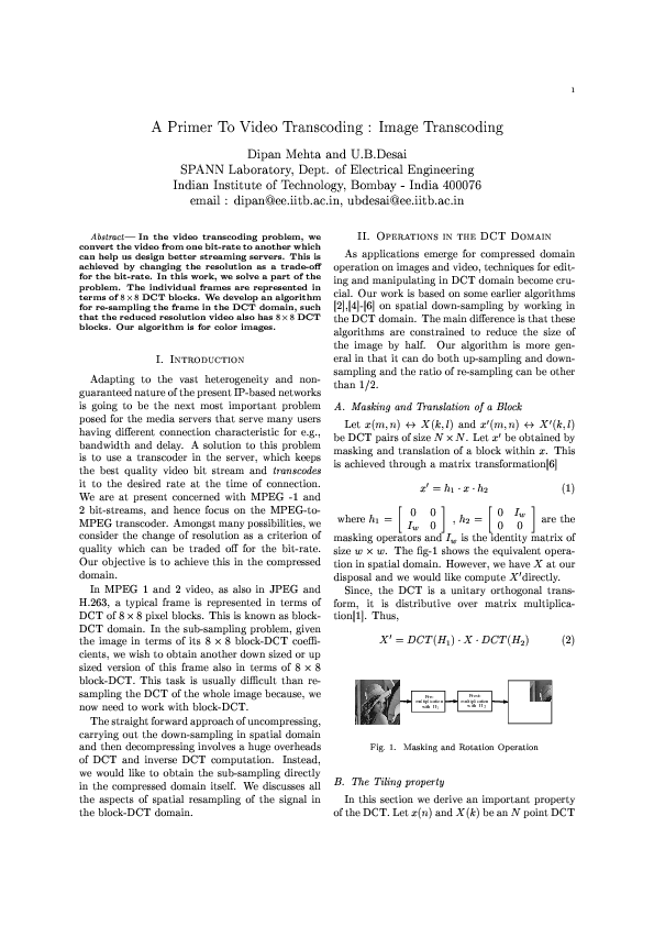 (PDF) A Primer To Video Transcoding: Image Transcoding
