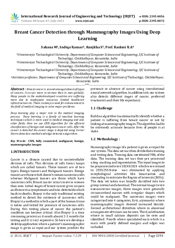 (PDF) IRJET- Breast Cancer Detection through Mammography Images Using ...