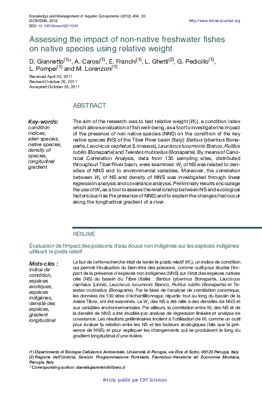 (PDF) Impact of Non-native Fish on Native Species Condition