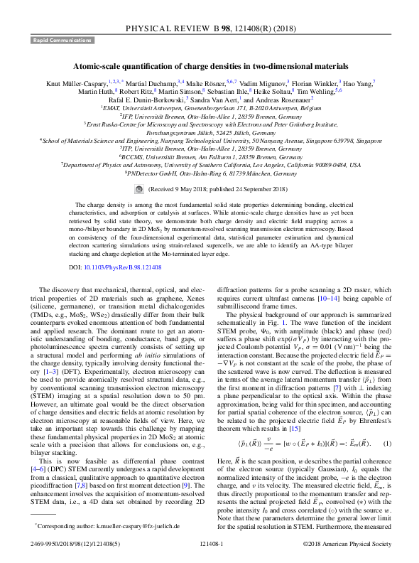 (PDF) Atomic-scale quantification of charge densities in two-dimensional materials