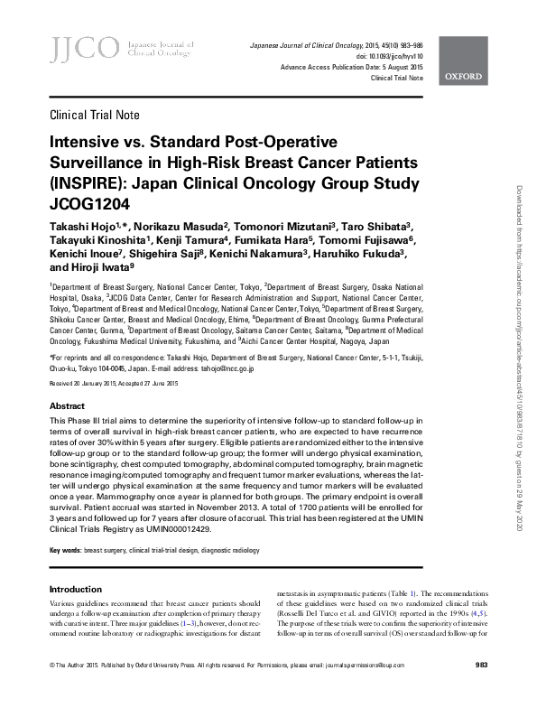 (PDF) Intensive vs. Standard Post-Operative Surveillance in High-Risk ...