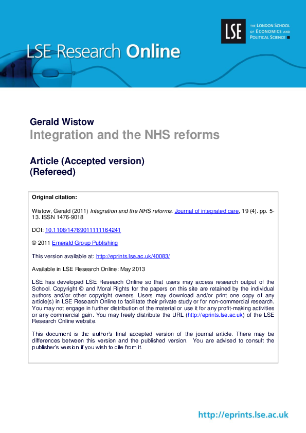 (PDF) Integration and the NHS reforms
