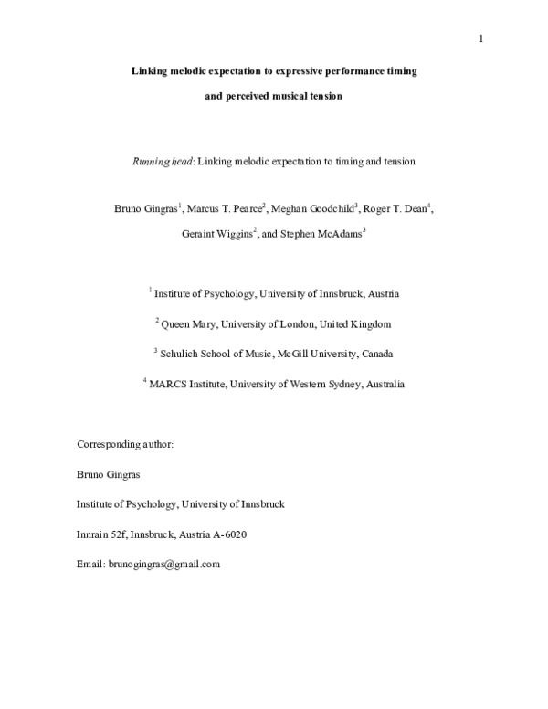 (PDF) Linking Melodic Expectation to Expressive Performance Timing and ...