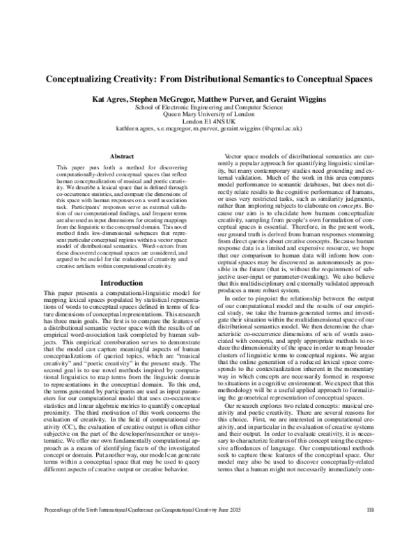 Pdf Conceptualizing Creativity From Distributional Semantics To Conceptual Spaces