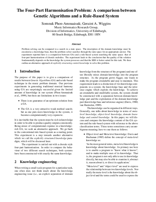(PDF) The Four-Part Harmonisation Problem: A comparison between Genetic ...