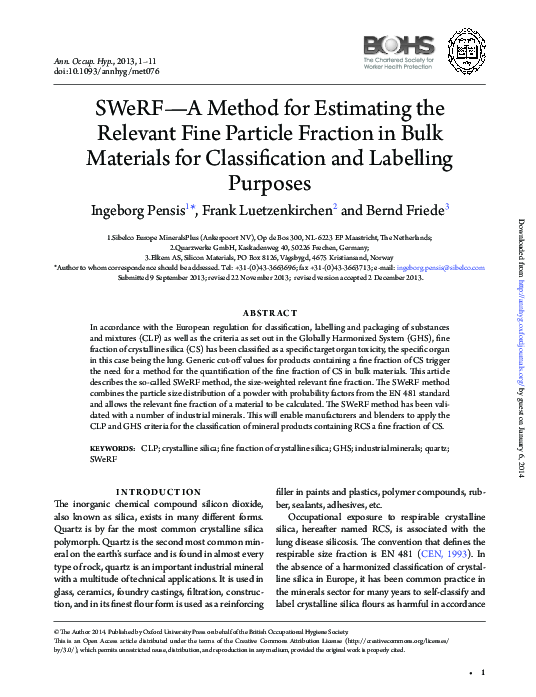 (PDF) SWeRF--A Method for Estimating the Relevant Fine Particle ...