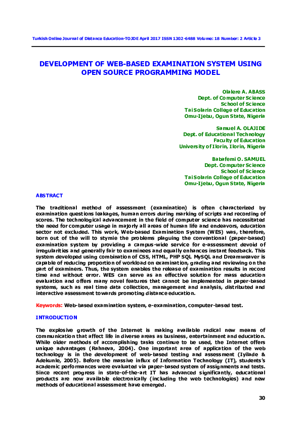Pdf Development Of Web Based Examination System Using Open Source Programming Model