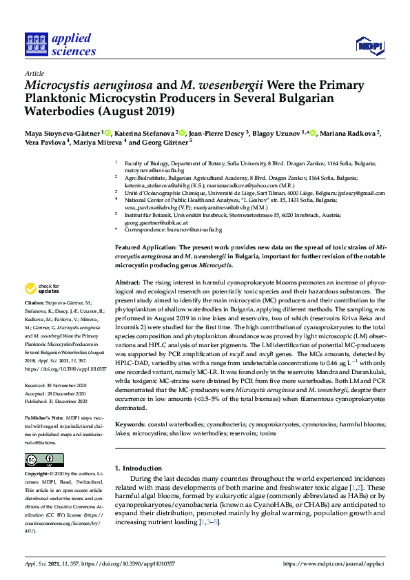 (PDF) Microcystis aeruginosa and M. wesenbergii Were the Primary ...
