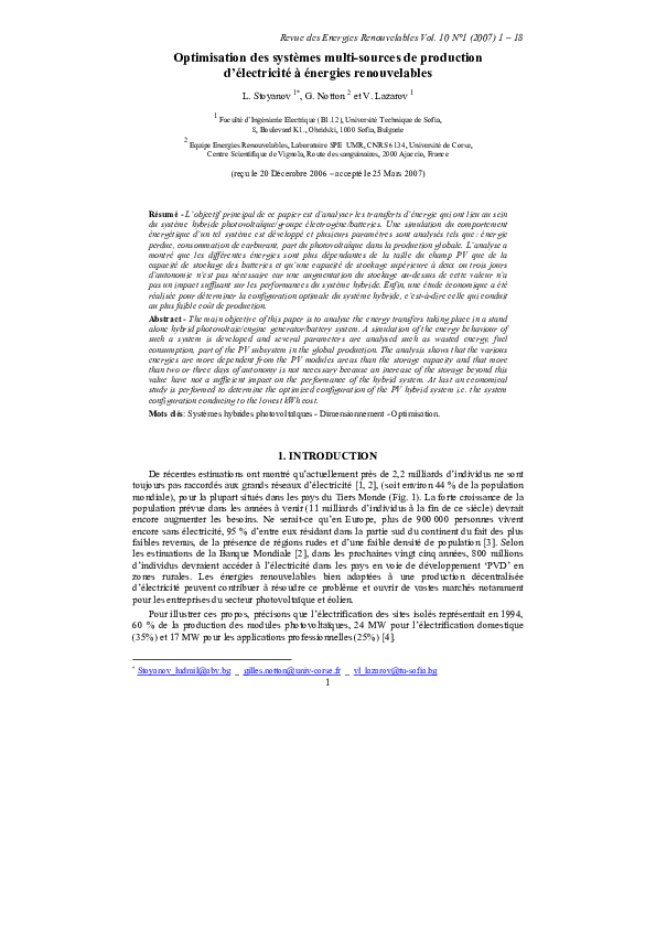 (PDF) Optimisation des systèmes multi-sources de production d ...